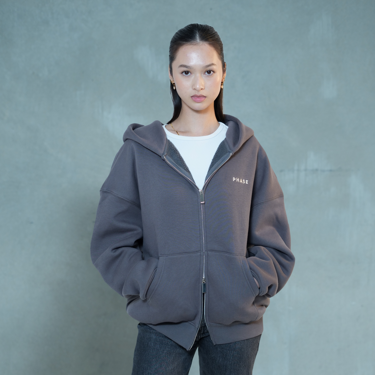 Stone Gray - Zip Hoodie – PHASE STUDIO